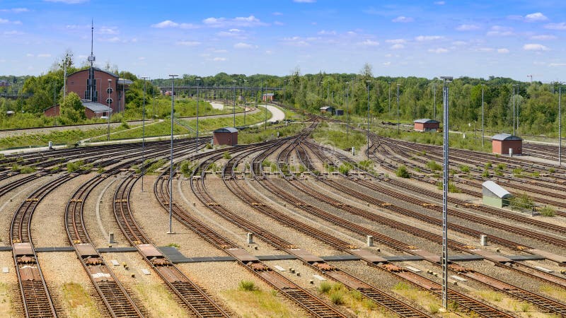 Freight Railway Yard with Many Tracks and Operations Control Tower ...