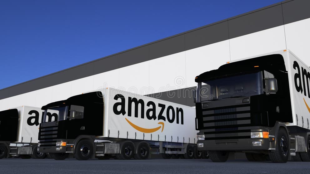 Freight Semi Trucks with Amazon.com Logo Loading or Unloading at ...