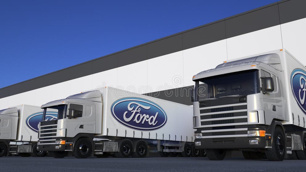 Freight Semi Trucks with Ford Motor Company Logo Loading or Unloading ...