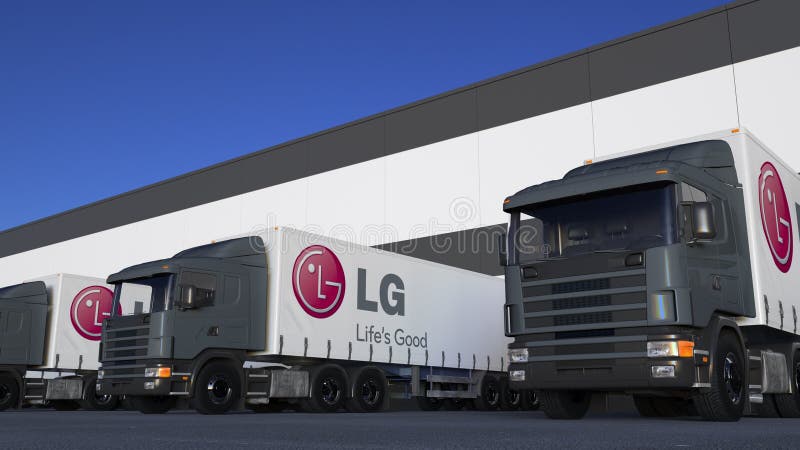 Freight Semi Trucks with LG Corporation Logo Loading or Unloading at ...