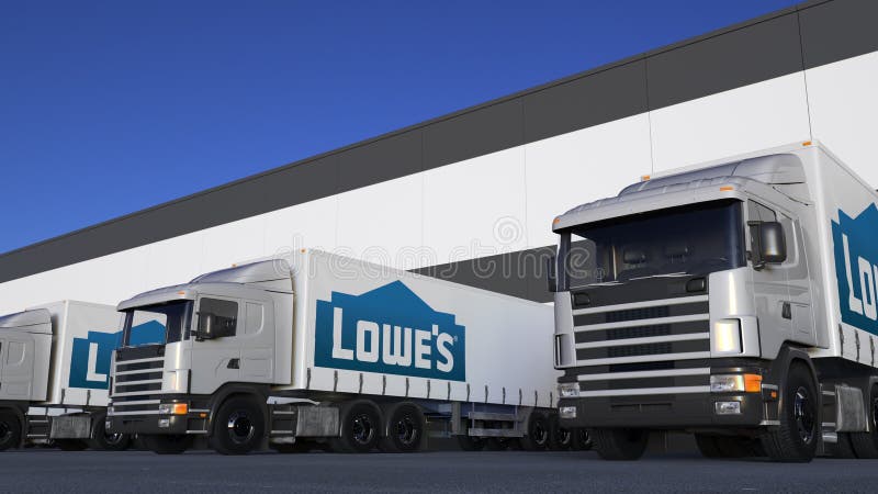 Freight Semi Trucks with Lowe`s Logo Loading or Unloading at Warehouse ...