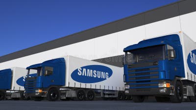 Freight Semi Trucks with Samsung Logo Loading or Unloading at Warehouse ...