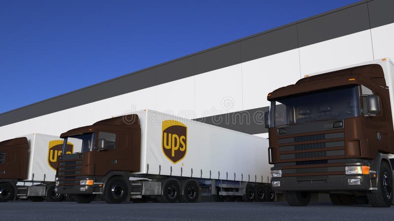 Freight Semi Trucks with United Parcel Service UPS Logo Loading or ...