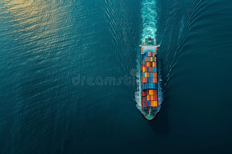 Freight Ship with Containers at Sunset, Top View Stock Image - Image of ...