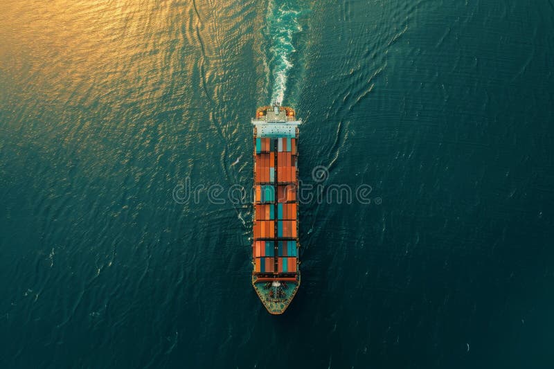 Freight Ship with Containers at Sunset, Top View Stock Image - Image of ...
