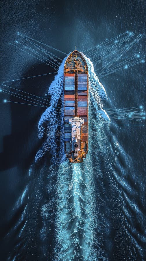 Freight Ship Moving through a Digital Liquid Landscape Stock ...