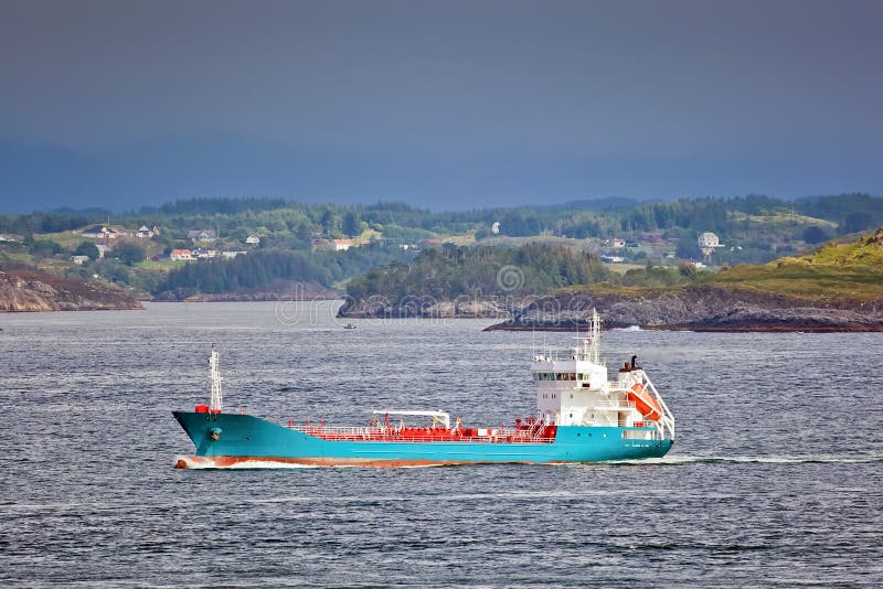 Freight Ship Running Along Coast, Norway - Scandinavia Stock Photo ...