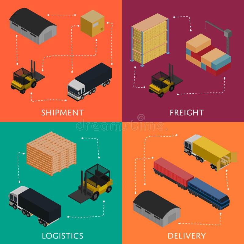 Logistics, Delivery, Transportation Banners. Sea Shipping, Railway ...