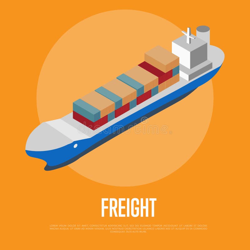 Freight Shipment Isometric Banner with Ship Stock Vector - Illustration ...