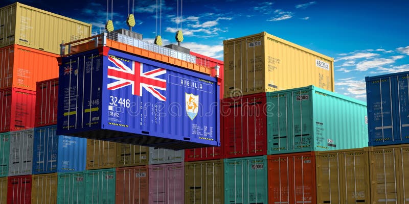 Anguilla - Freight Shipping Container with National Flag Stock ...