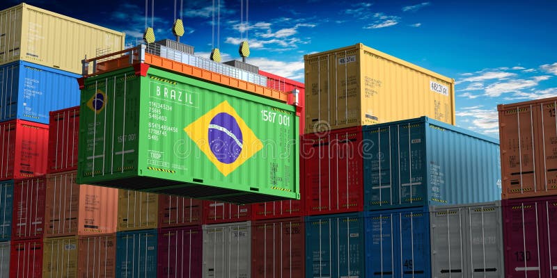 Brazil - Freight Shipping Container with National Flag Stock ...