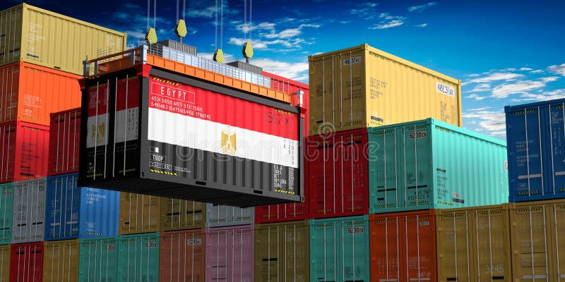 Egypt - Freight Shipping Container with National Flag Stock ...