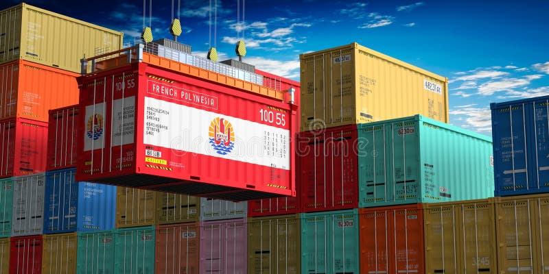 French Polynesia - Freight Shipping Container with National Flag Stock ...