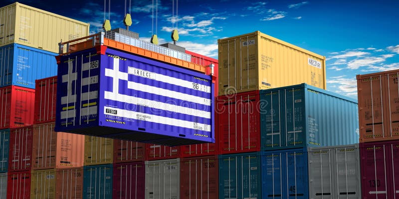 Greece - Freight Shipping Container with National Flag Stock ...