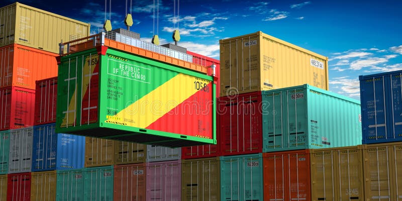 Republic of the Congo - Freight Shipping Container with National Flag ...