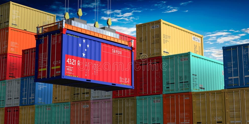 Samoa - Freight Shipping Container with National Flag Stock ...