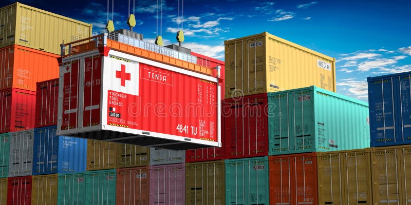 Tonga - Freight Shipping Container with National Flag Stock ...