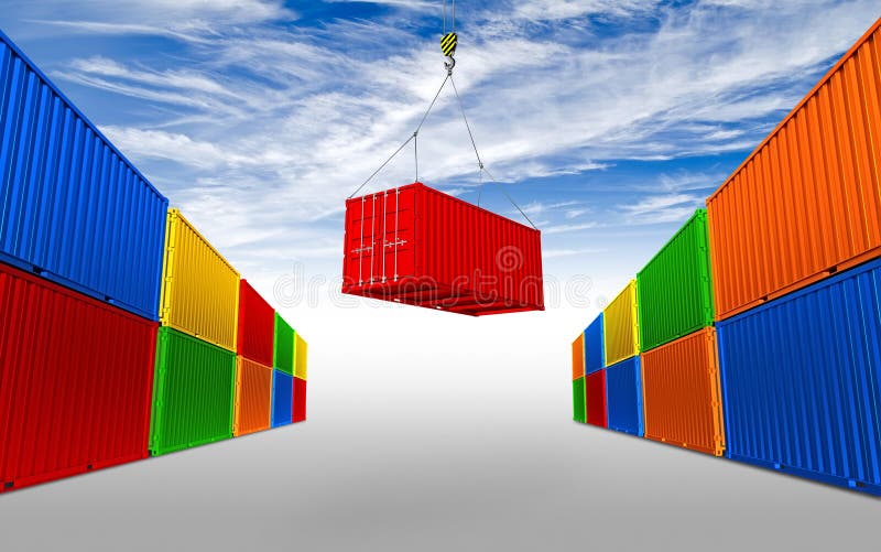 Freight Shipping Container Hanging on Crane Hook Stock Illustration ...