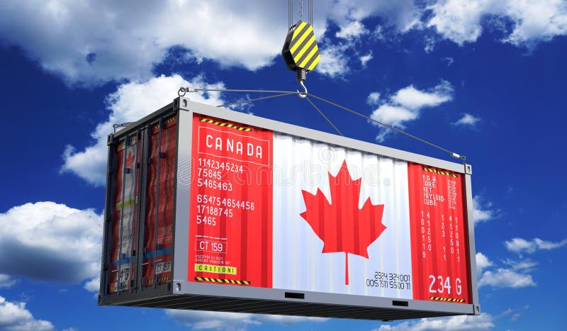 Canada - Freight Shipping Container with National Flag on Crane Hook ...