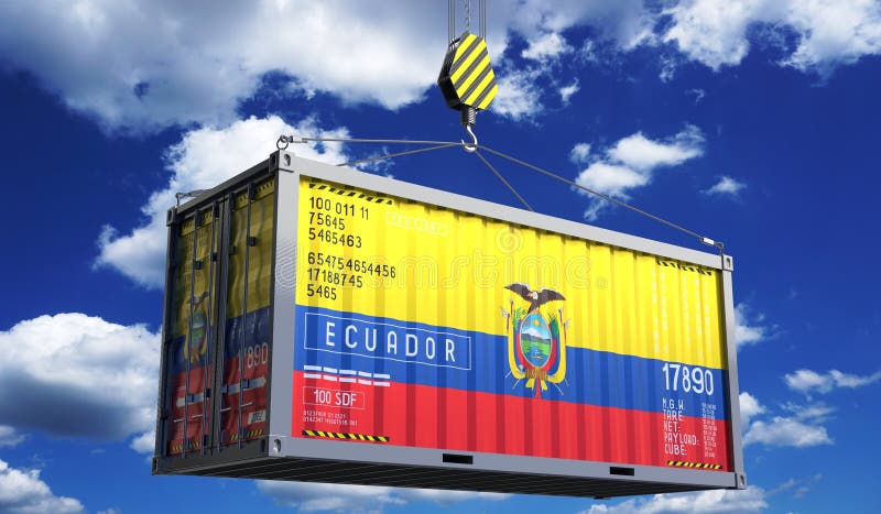 Ecuador - Freight Shipping Container with National Flag on Crane Hook ...