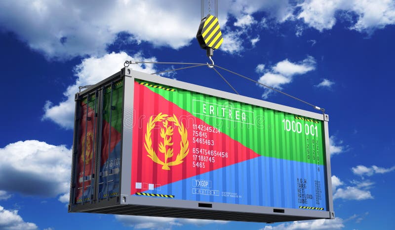Eritrea - Freight Shipping Container with National Flag on Crane Hook ...