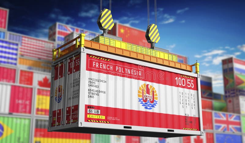 French Polynesia - Freight Shipping Container with National Flag Stock ...