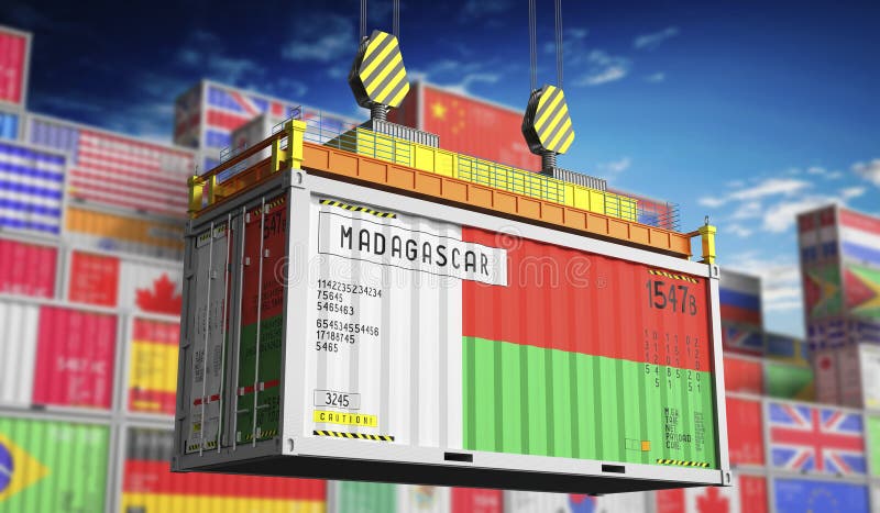 Madagascar - Freight Shipping Container with National Flag Stock ...