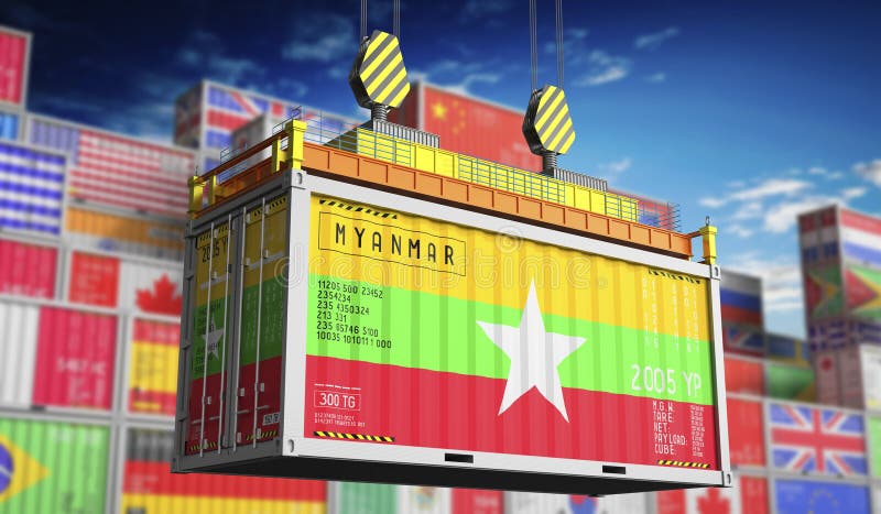 Myanmar - Freight Shipping Container with National Flag Stock ...