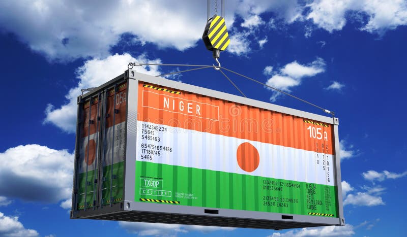 Niger - Freight Shipping Container with National Flag on Crane Hook ...