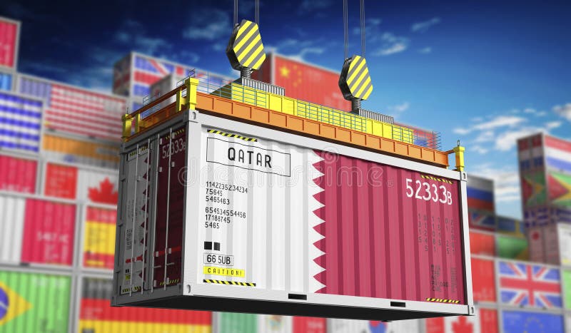 Qatar - Freight Shipping Container with National Flag Stock ...