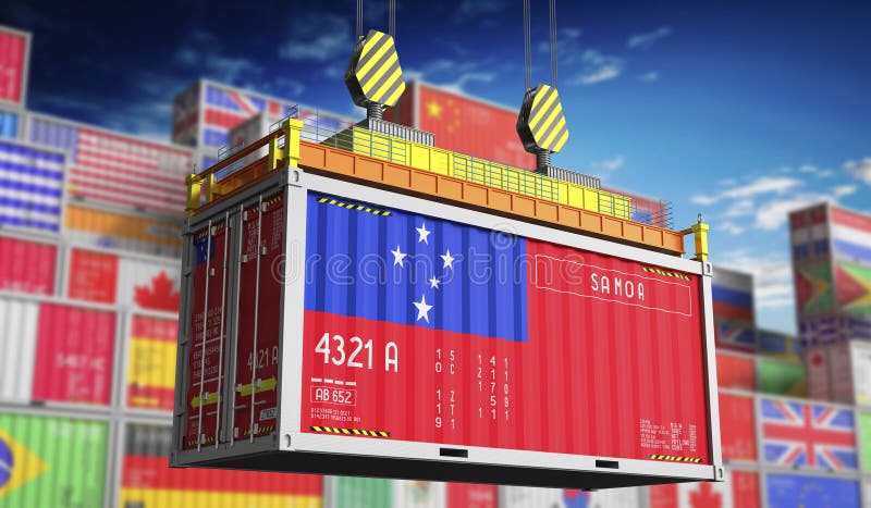 Samoa - Freight Shipping Container with National Flag Stock ...