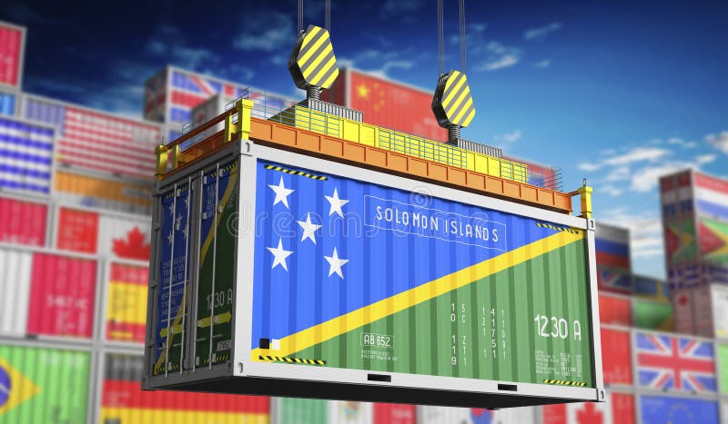 Solomon Islands - Freight Shipping Container with National Flag Stock ...