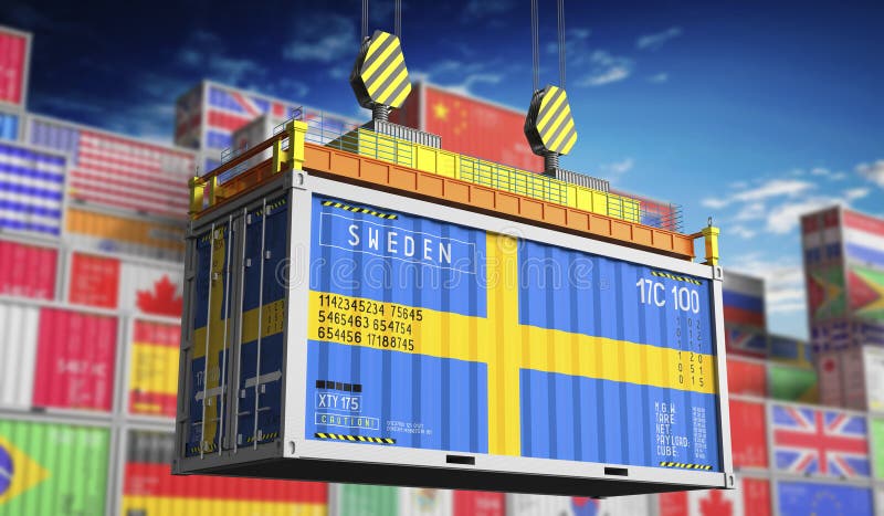 Sweden - Freight Shipping Container with National Flag Stock ...