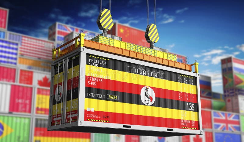 Uganda - Freight Shipping Container with National Flag Stock ...