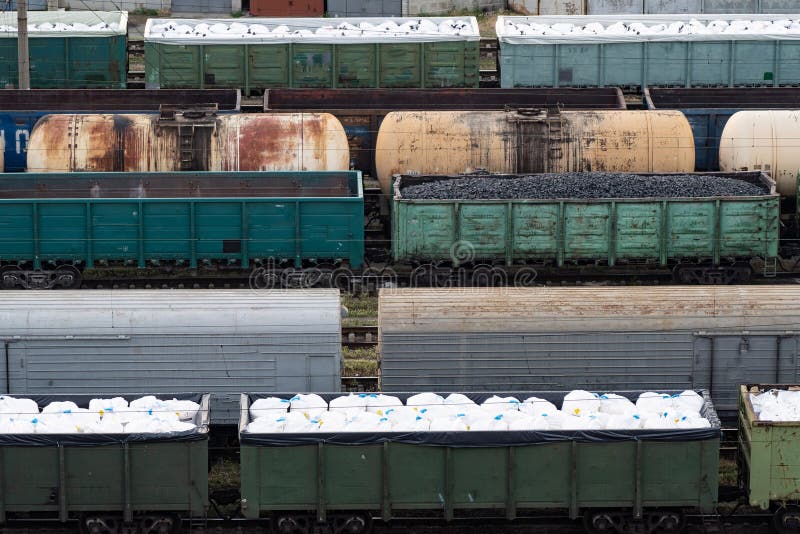 Freight Station with Many Trains and Wagons - Cargo Transportation ...
