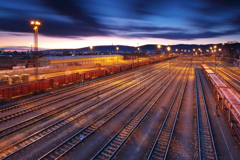 Freight Station with Trains Stock Photo - Image of night, motion: 18310698