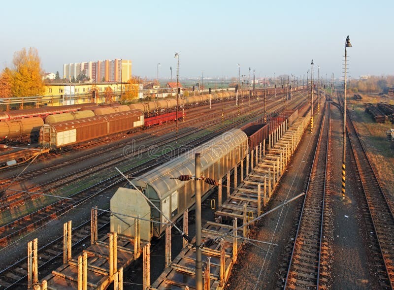 Freight Station with Trains Stock Image - Image of mass, freighttrain ...