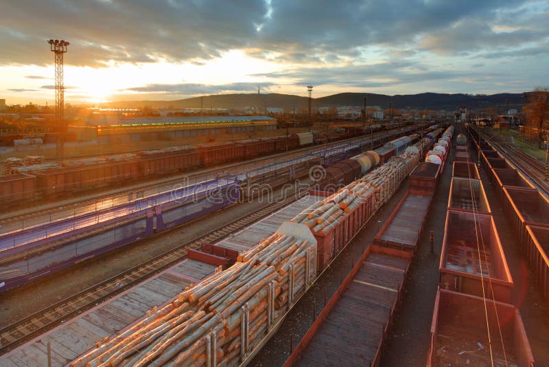 Freight Station with Trains Stock Photo - Image of night, motion: 18310698