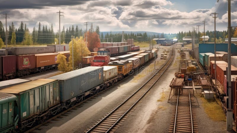 Freight Station with Trains Stock Illustration - Illustration of ...