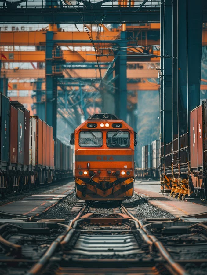 Freight Train Actively Being Loaded Containers Railway Station ...