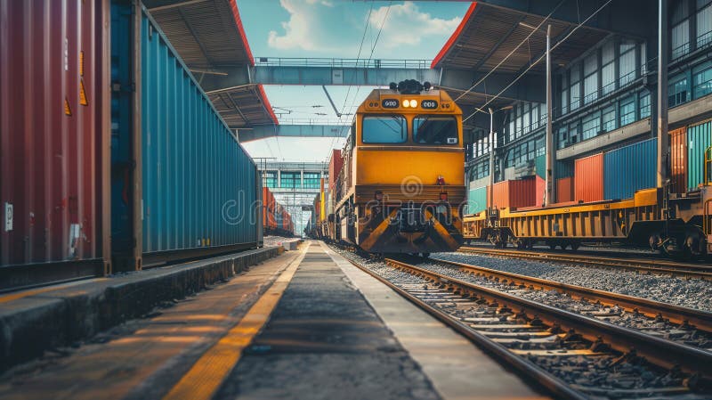 A Freight Train Arrives at the Railway Station, Where Workers are ...