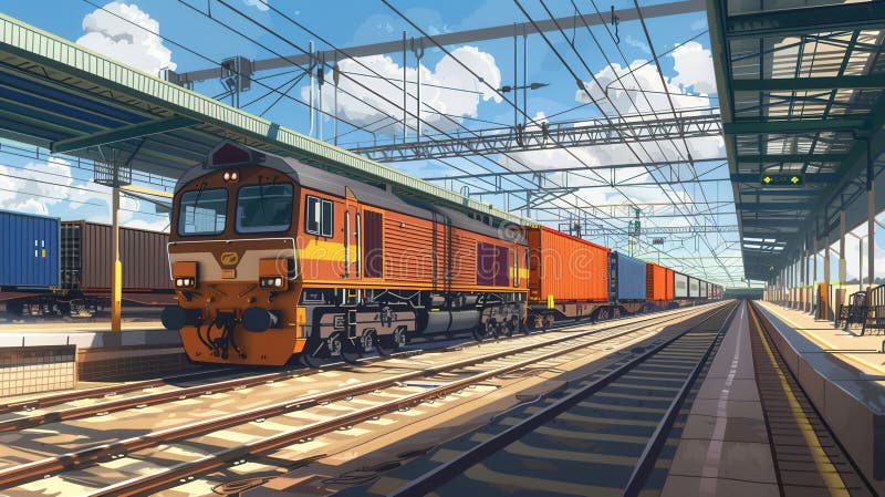 A Freight Train is Being Loaded with Colorful Containers at a Railway ...