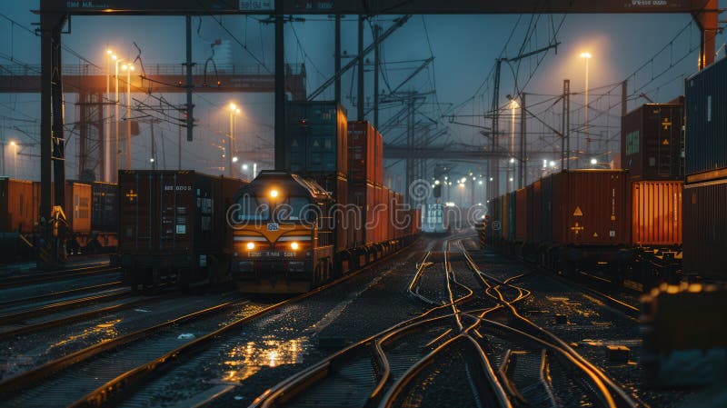 A Freight Train is Being Loaded with Containers at a Railway Station ...