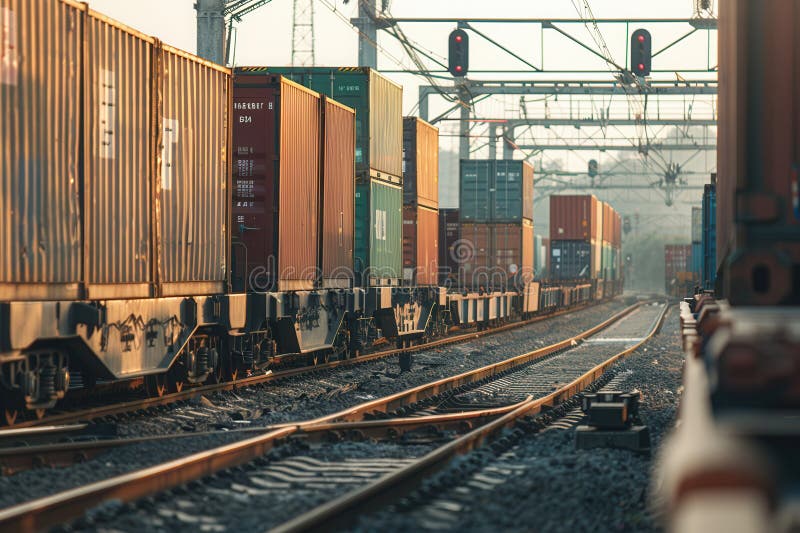 A Freight Train is Being Loaded with Containers at a Railway Station ...