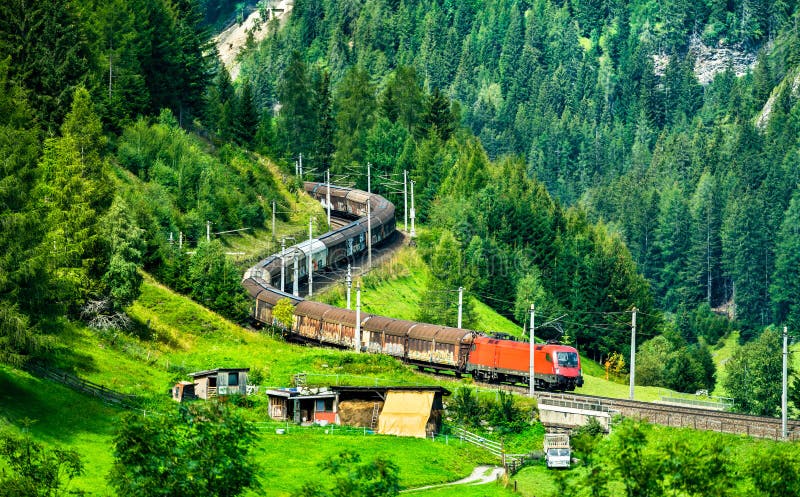 Freight Train at the Brenner Railway in Austria Stock Image - Image of ...