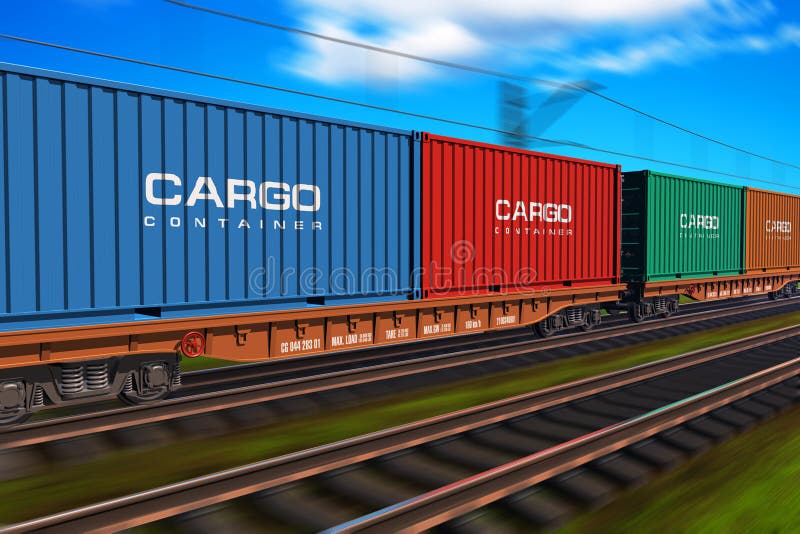Freight Train with Cargo Containers Stock Illustration - Illustration ...