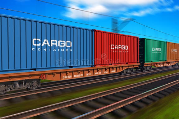 Freight Train with Cargo Containers Stock Illustration - Illustration ...