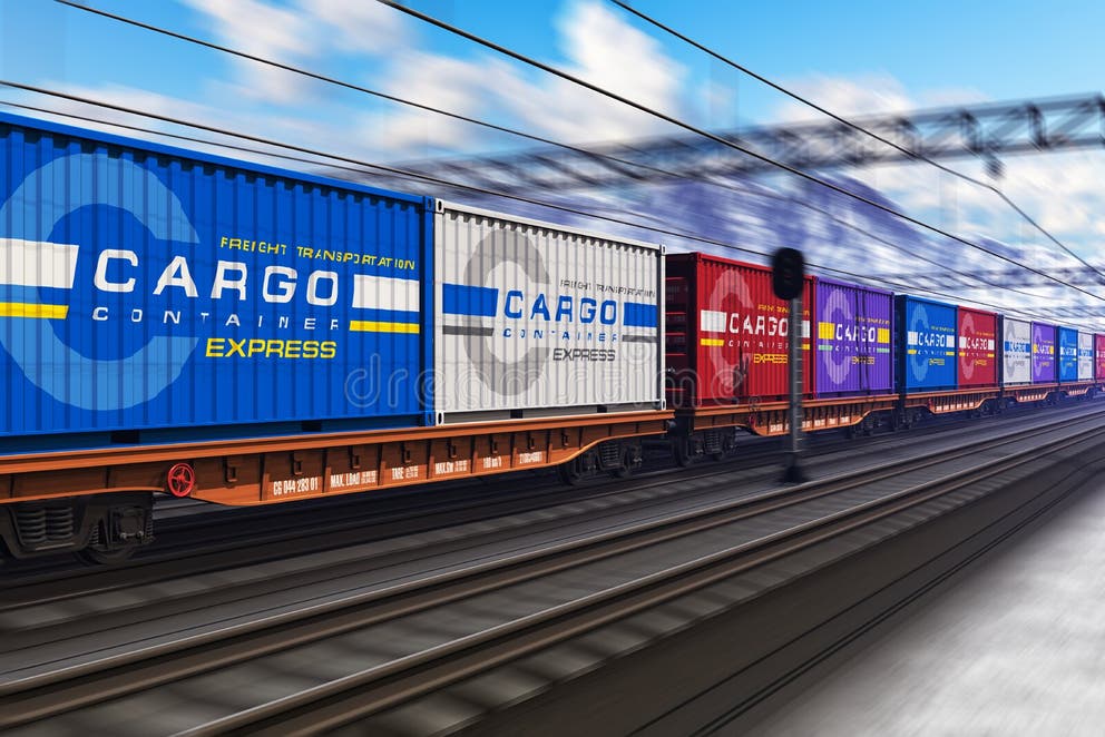 Freight Train with Cargo Containers Stock Illustration - Illustration ...