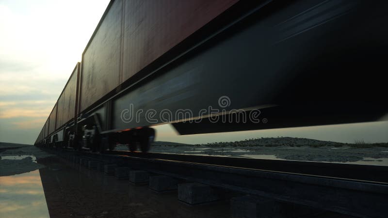 Freight Train with Cargo Containers. Against Sunrise. 3d Rendering ...