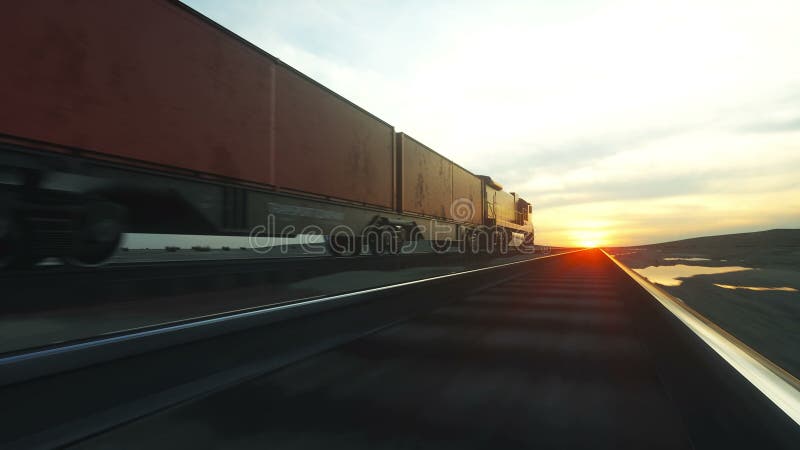 Freight Train with Cargo Containers. Against Sunrise. Logistic Concept ...